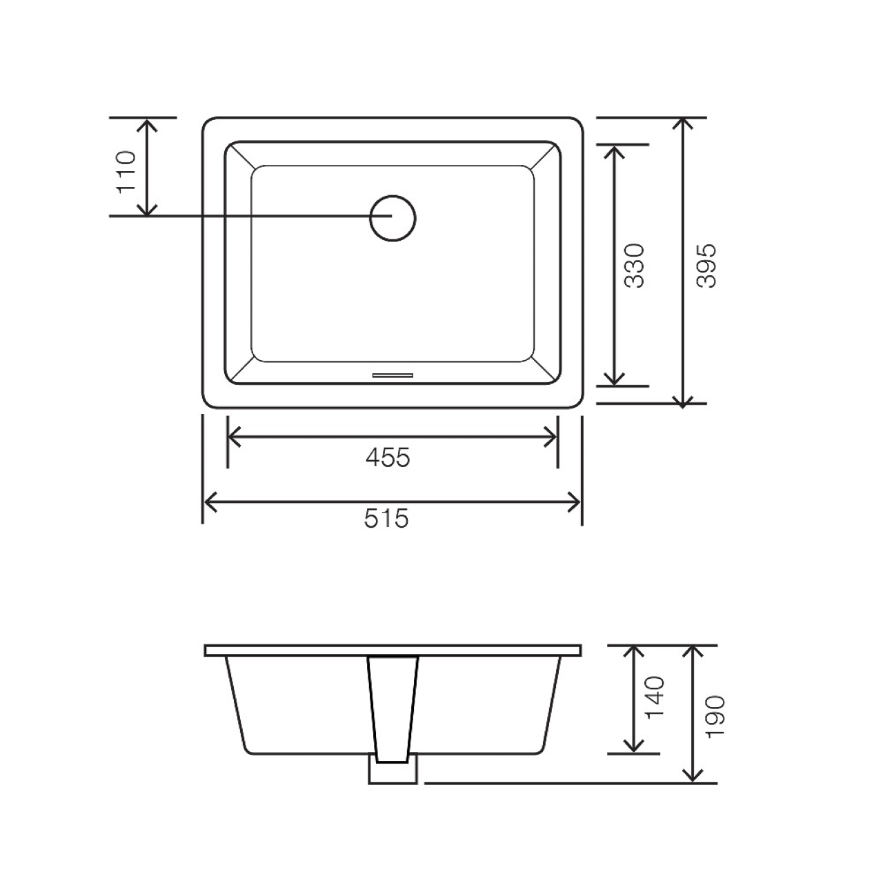 RECTANGULAR UNDER COUNTER BASIN W/OVERFLOW 515 X 395MM | Novas